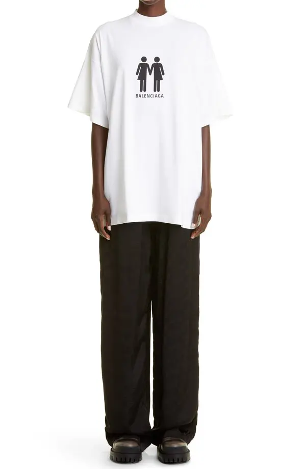 Balenciaga Pride 2022 Oversize Cotton Graphic Tee In White/ Black
